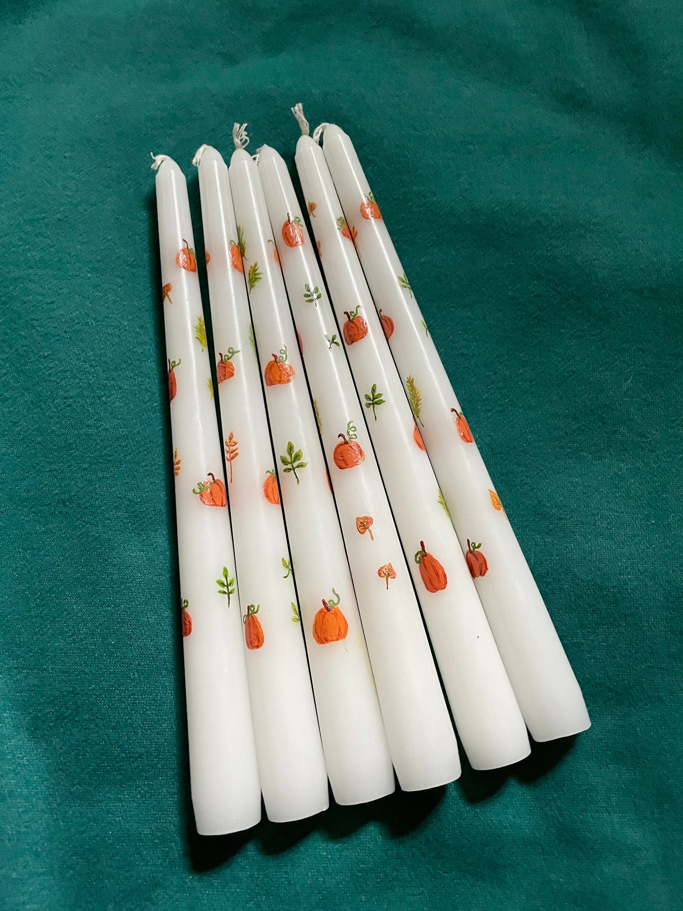 Hand Painted Fall Taper Candles: Pumpkin & Leaf Decor (set of Two) - Etsy