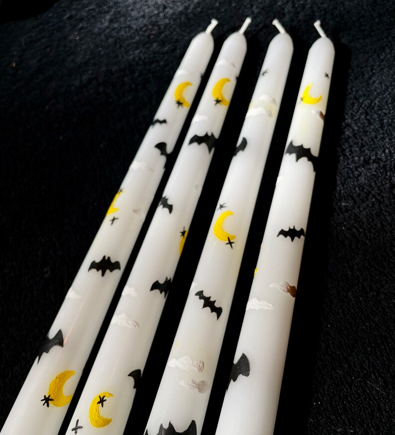 Bat Moon Lit Sky Taper Candles set of Two Hand Painted - Etsy