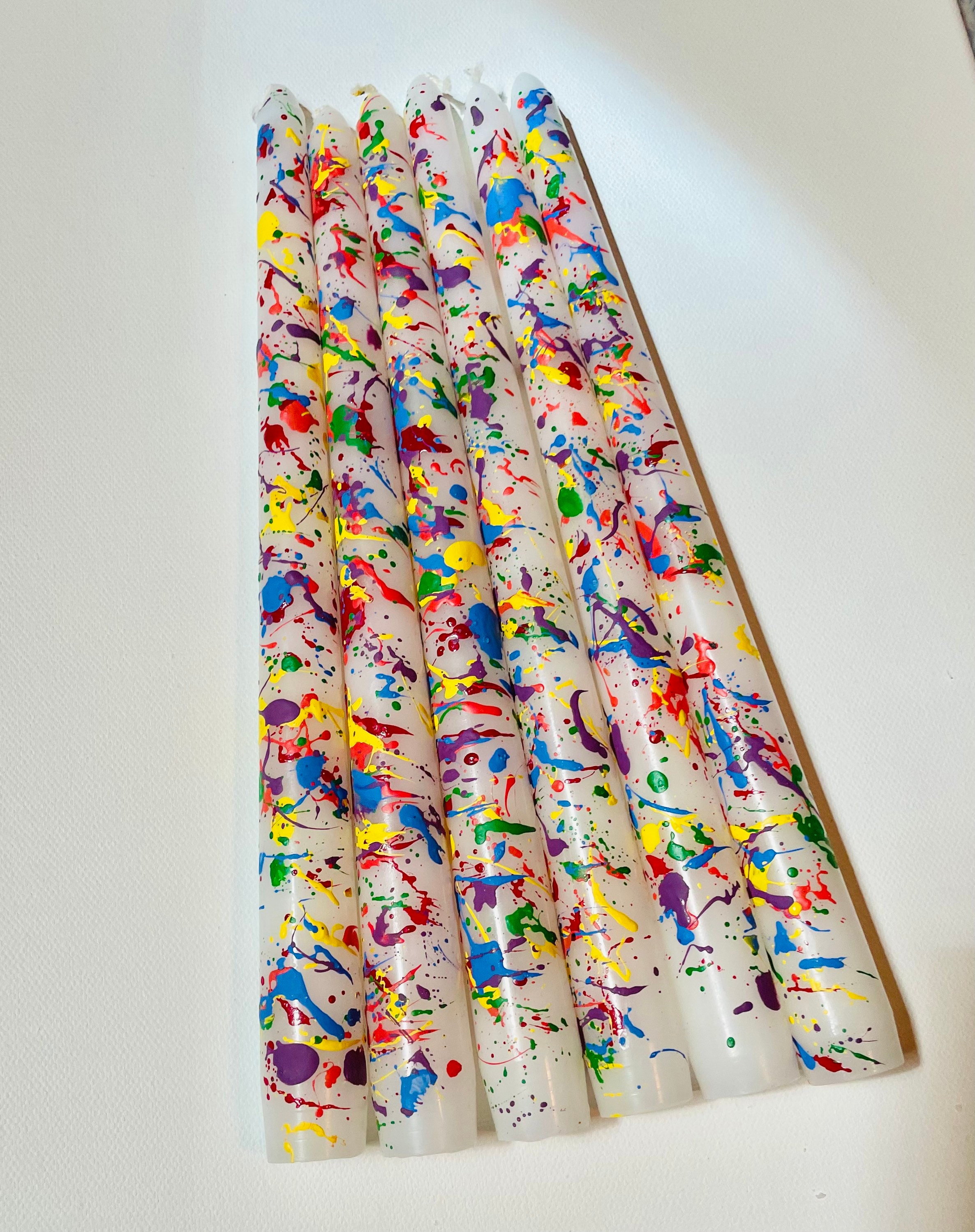 Splatter Paint Rainbow Taper Candles set of Two - Etsy