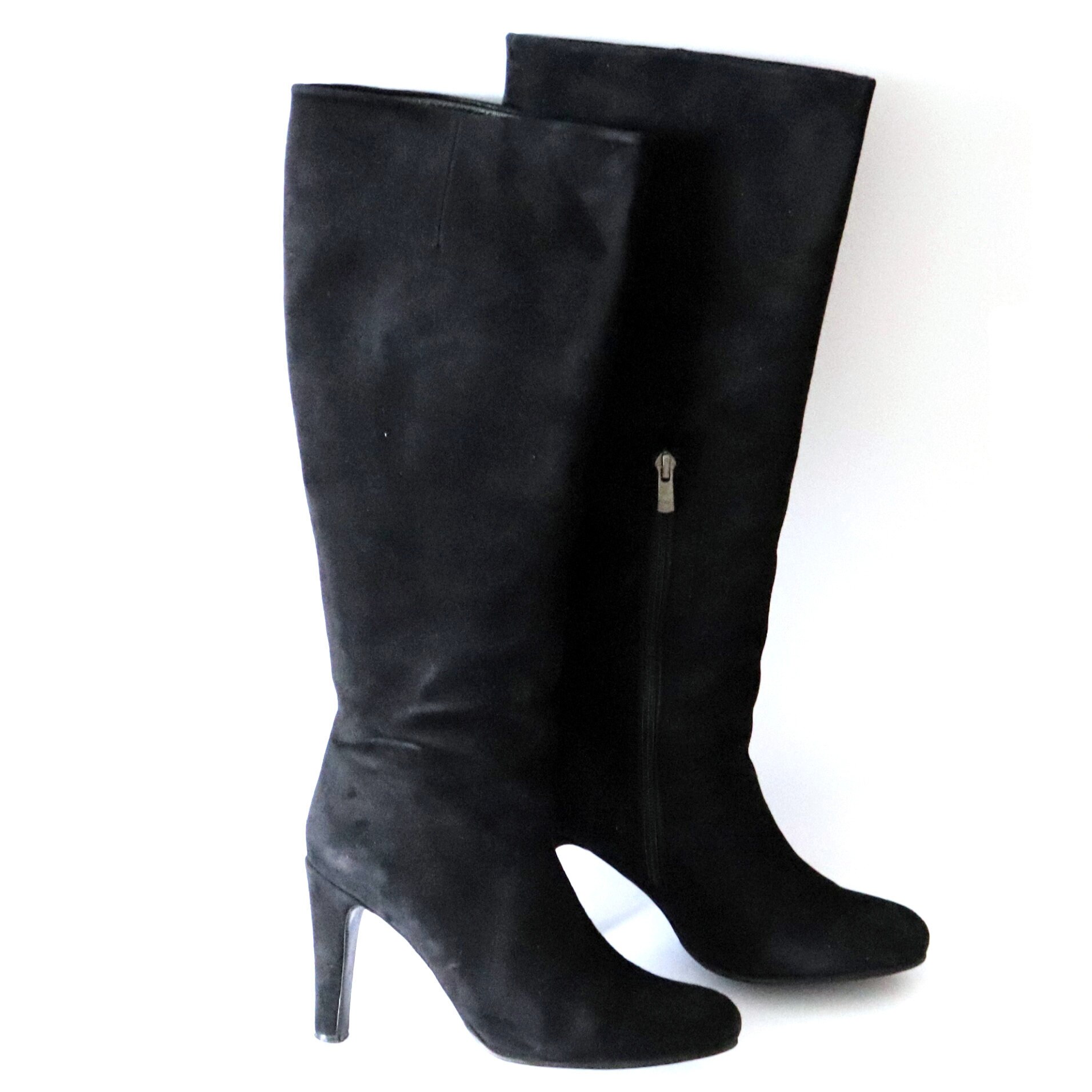 Knee High Black Suede Boots | High Heel Women Long Boots | Black Suede ...
