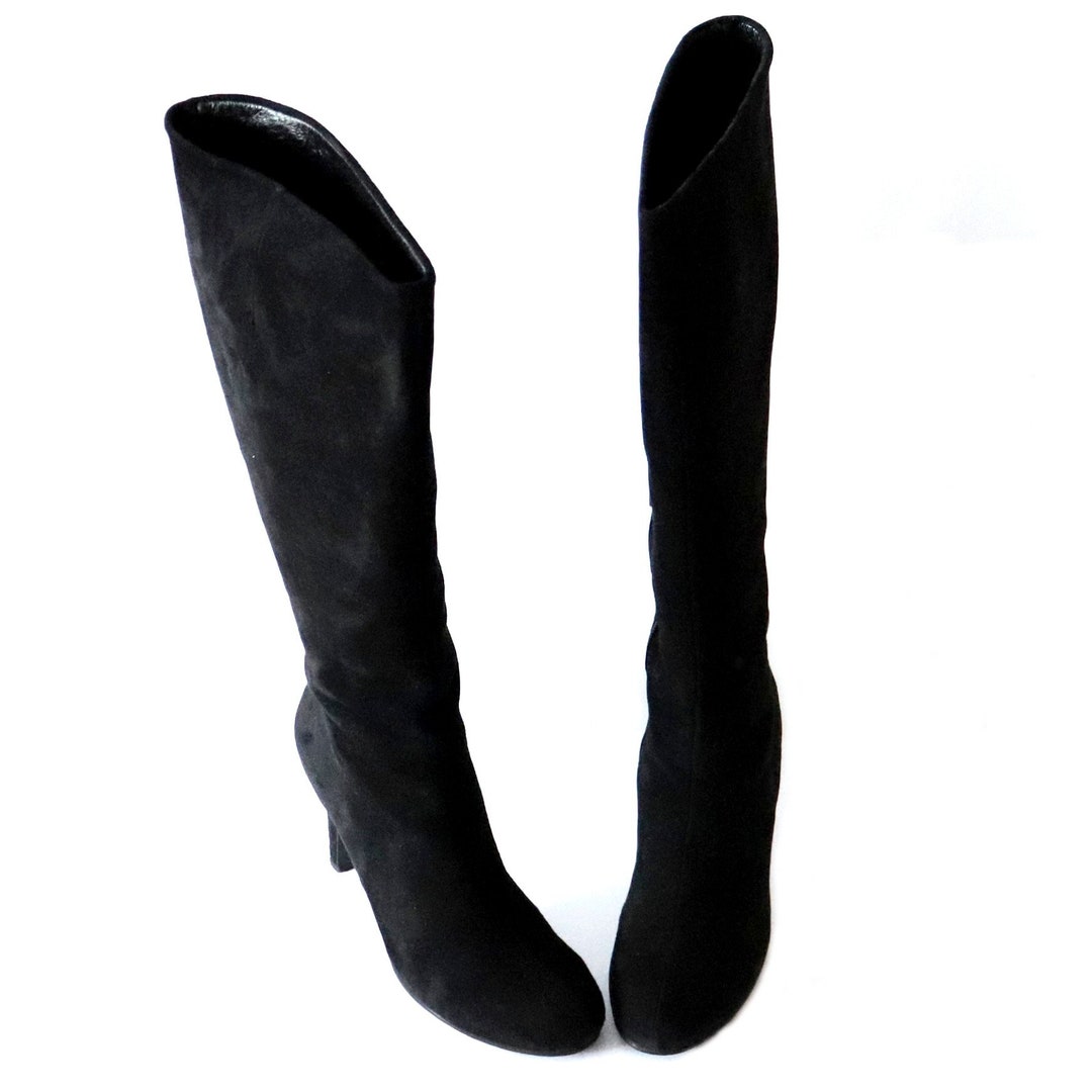 Knee High Black Suede Boots | High Heel Women Long Boots | Black Suede ...