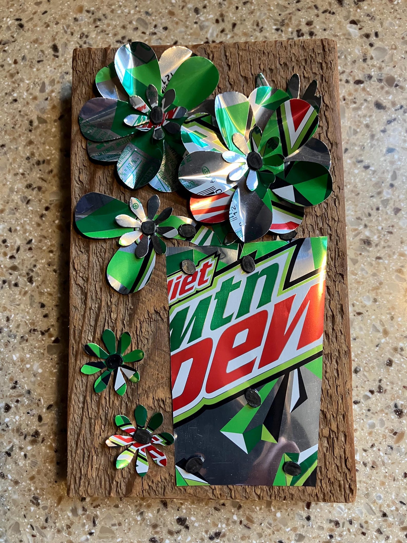Mtn Dew Soda Can Art Flower Pot Sign on Wood Upcycled Pot of Flowers ...