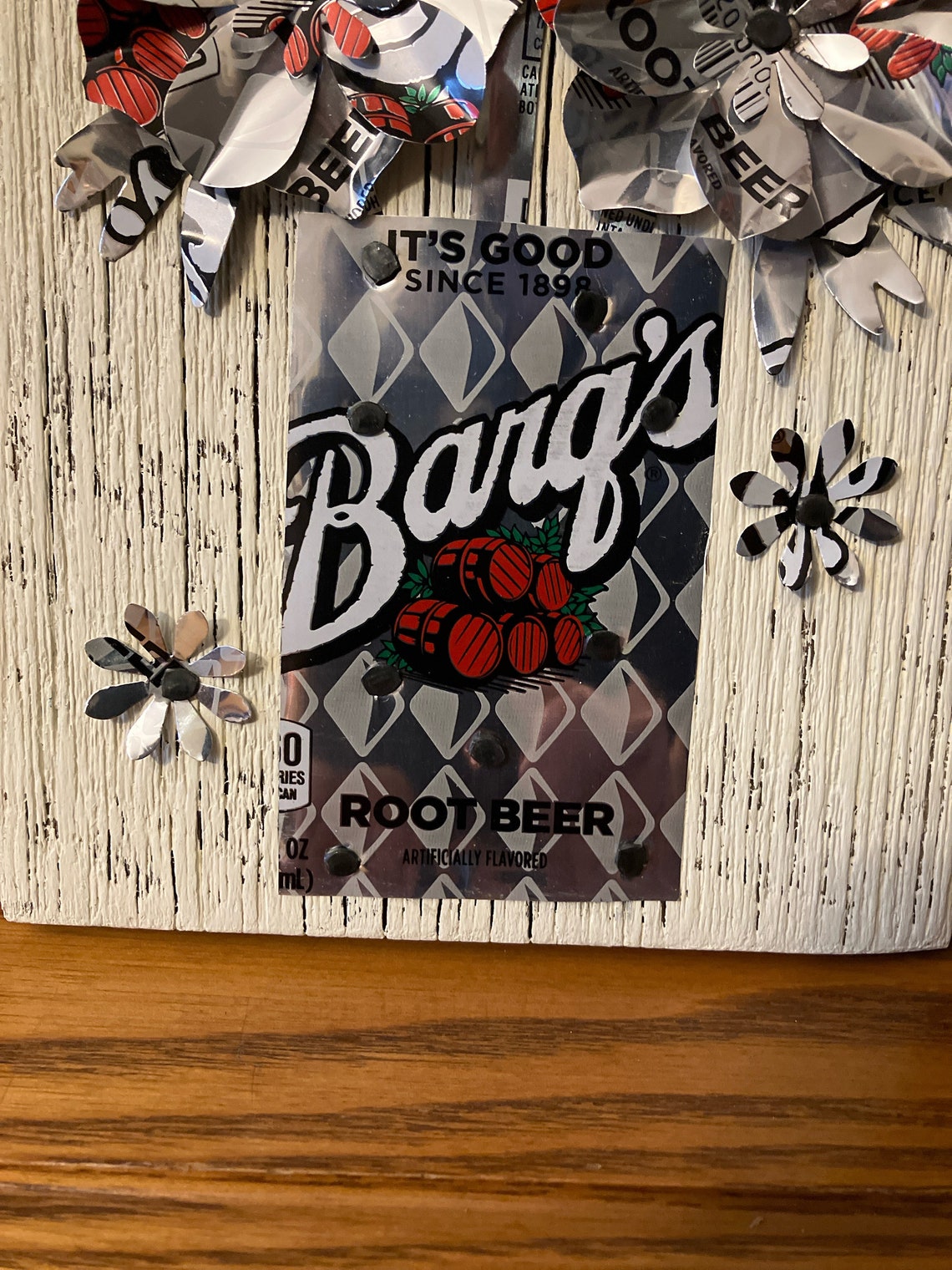 Barq's Root Beer - Pot of Flowers Sign! Handmade Soda Can Art - Etsy