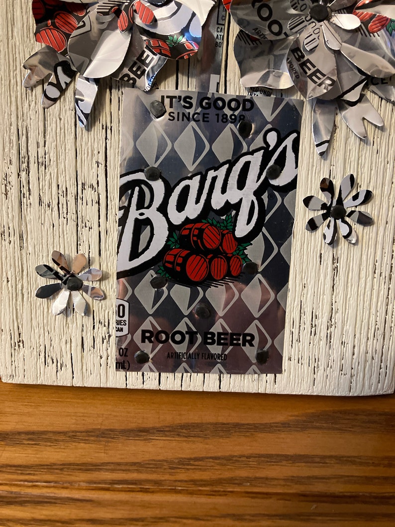 Barq's Root Beer - Pot of Flowers Sign! Handmade Soda Can Art - Etsy