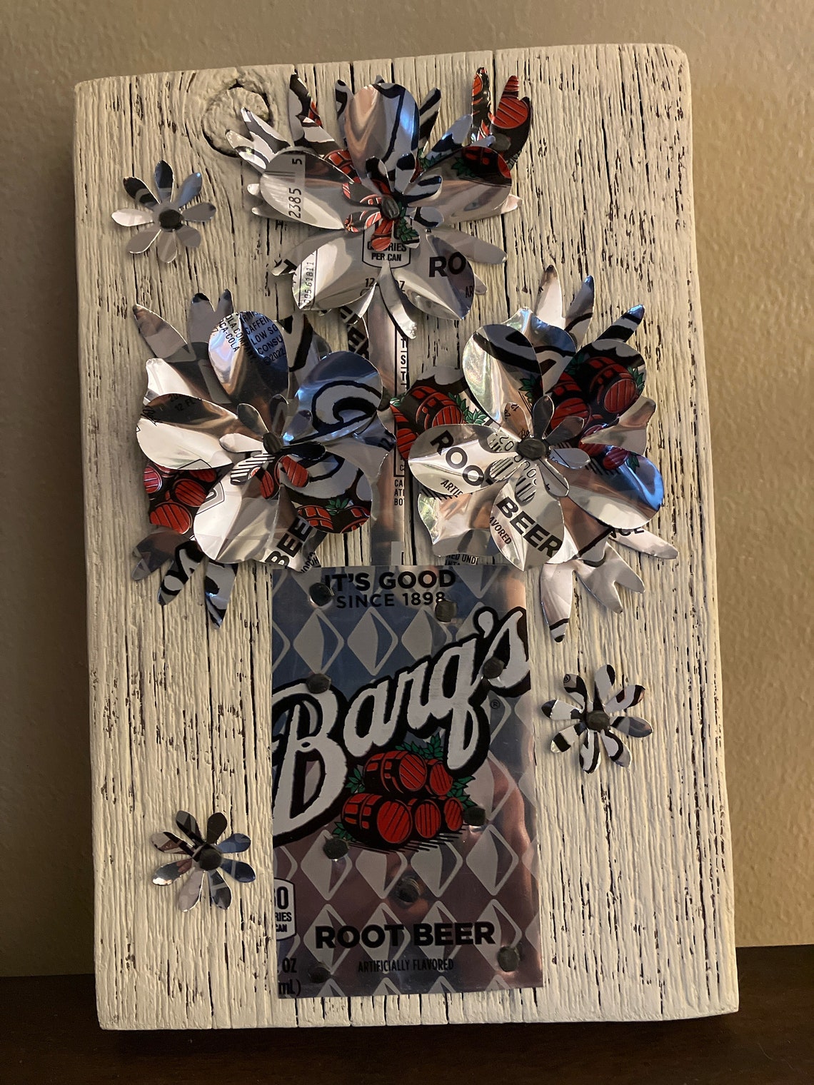 Barq's Root Beer - Pot of Flowers Sign! Handmade Soda Can Art - Etsy