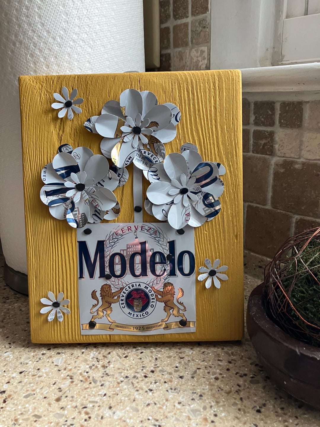 Modelo Cerveza Pot of Flowers Wall Sign! Unique, Handmade Aluminum Can ...