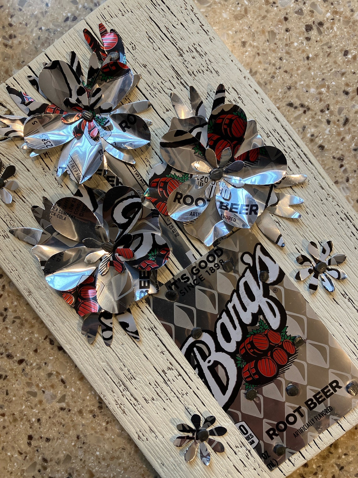 Barq's Root Beer - Pot of Flowers Sign! Handmade Soda Can Art - Etsy