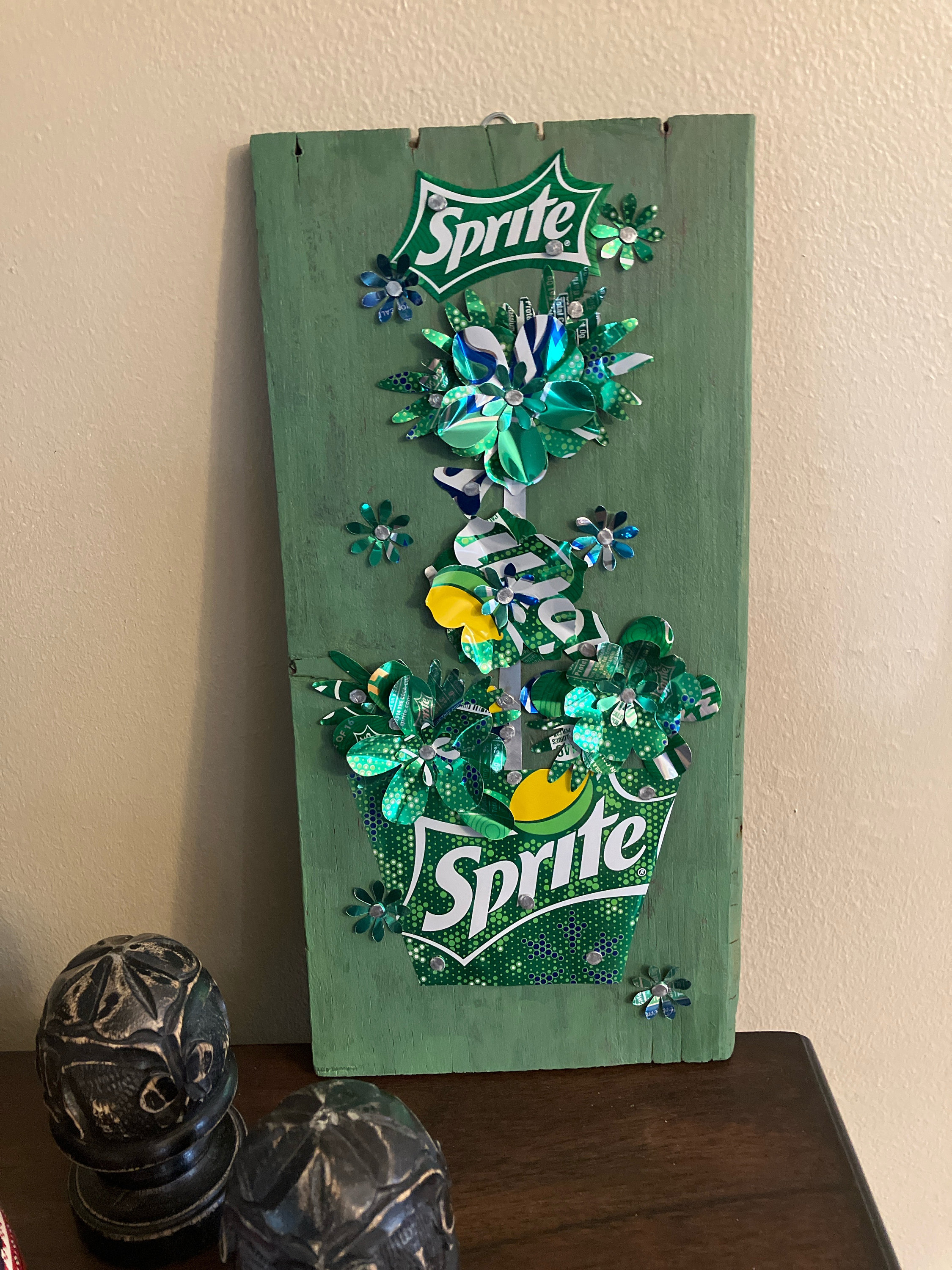 Sprite Soda Can Art - Flower Pot Sign - Unique, Handmade Wall Art! - Etsy