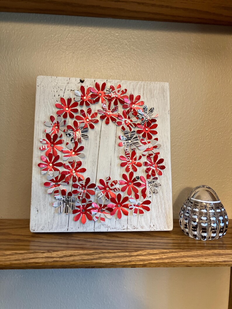 Coca-cola Flower Wreath on Wood - Metal Flower Wreath - Handmade Coke ...