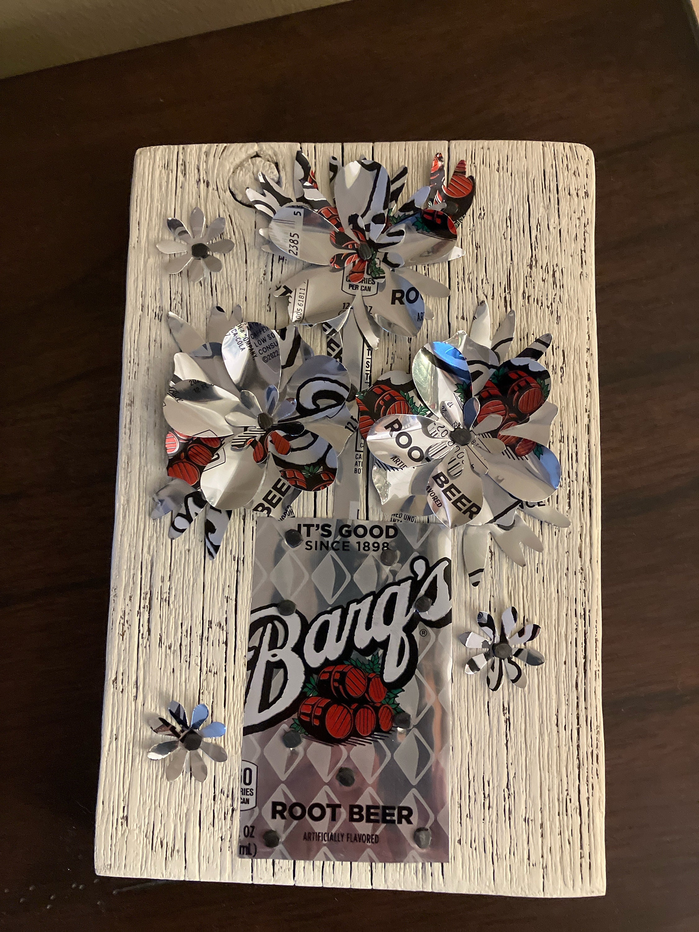 Barq's Root Beer - Pot of Flowers Sign! Handmade Soda Can Art - Etsy
