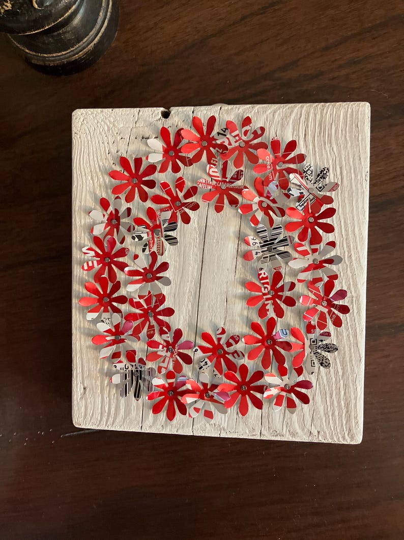 Coca-cola Flower Wreath on Wood - Metal Flower Wreath - Handmade Coke ...