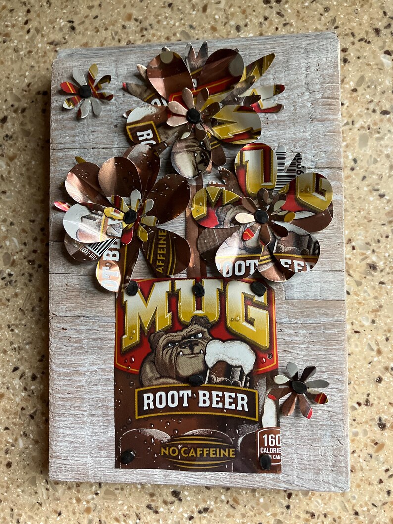 Mug Root Beer Soda Can Art: Upcycled Flower Sign - Etsy