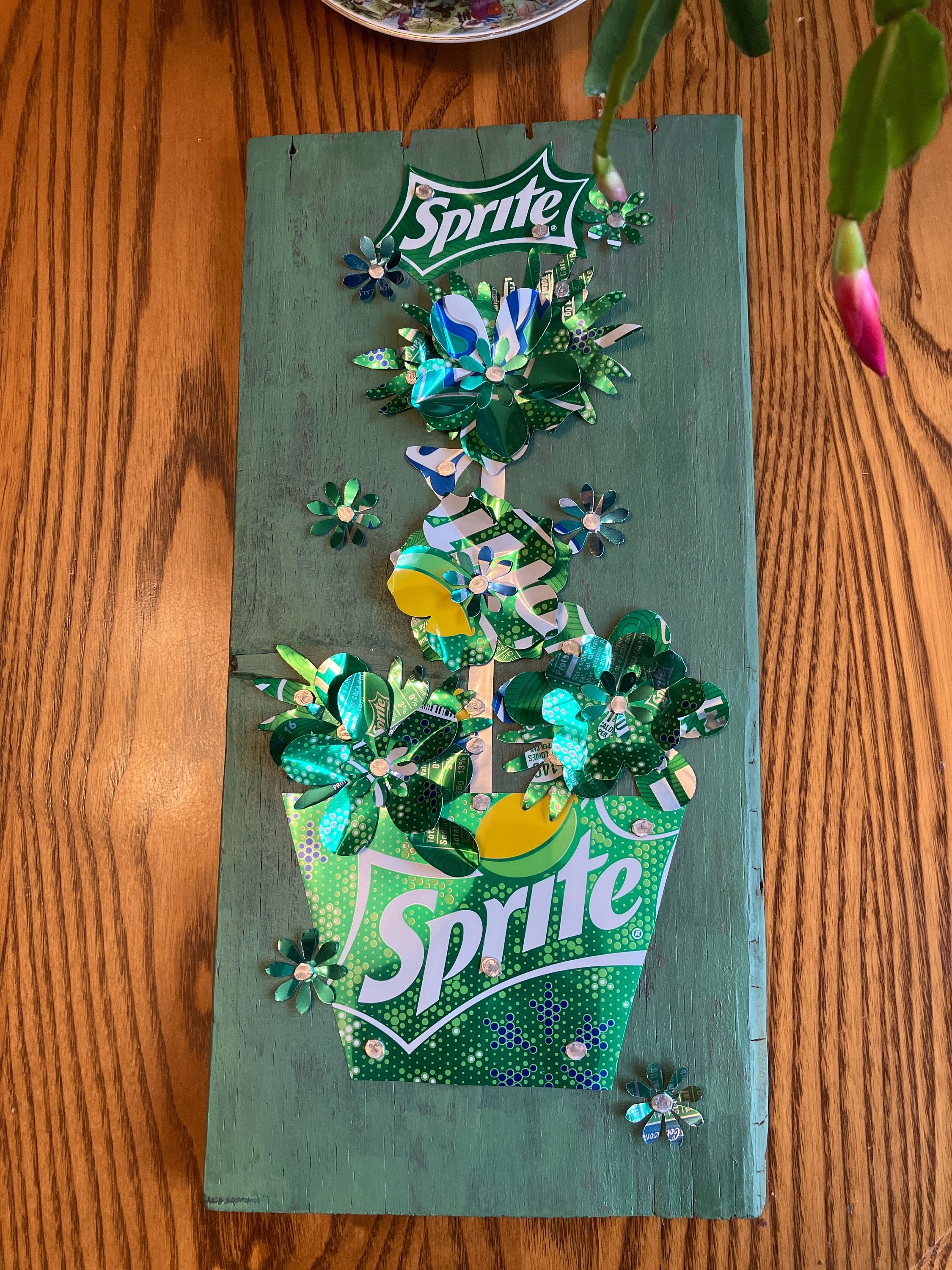 Sprite Soda Can Art - Flower Pot Sign - Unique, Handmade Wall Art! - Etsy