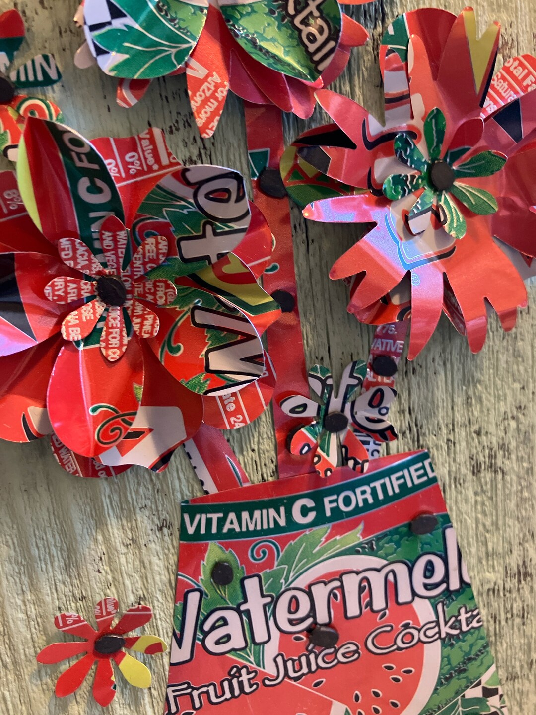 Arizona Tea Can Art - Flower Pot - Watermelon Pot of Flowers - Soda Can ...