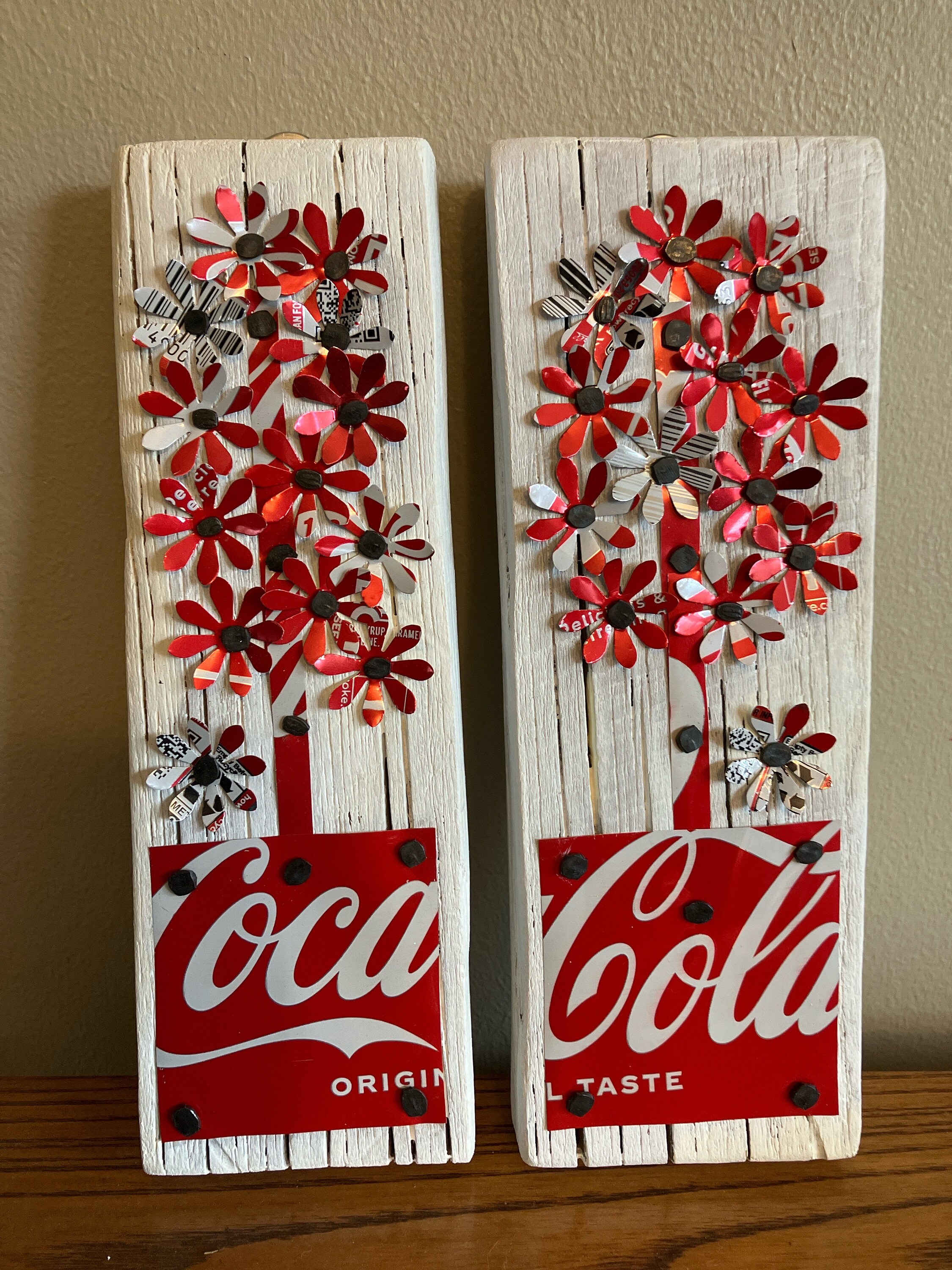 Coca-cola Trees in Pots Soda Can Art Metal and Wood Pair of Wall Signs ...