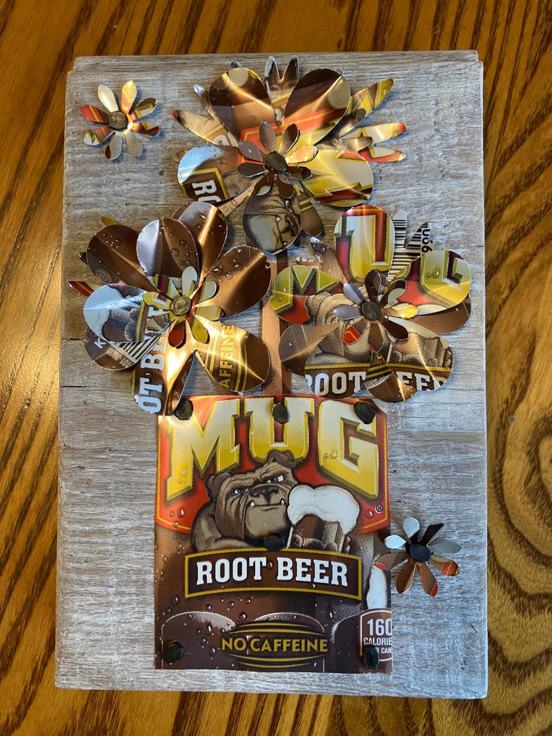 Mug Root Beer Soda Can Art: Upcycled Flower Sign - Etsy