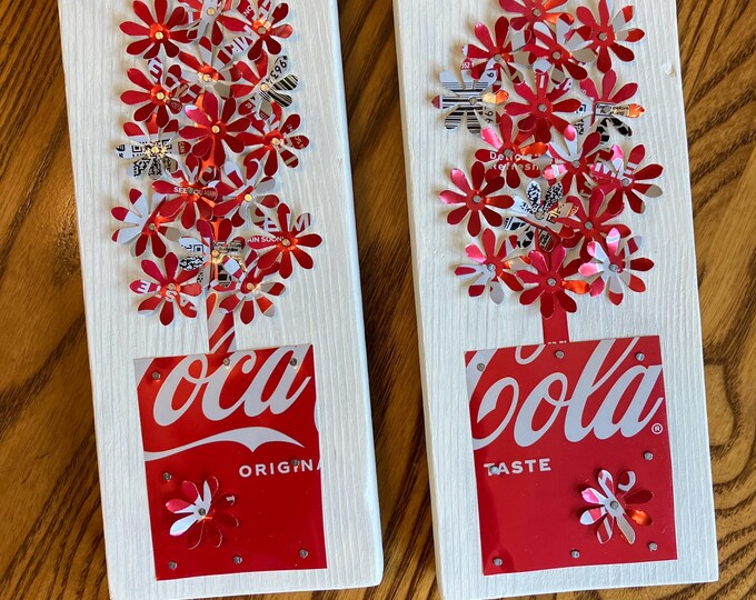 Coca-cola Trees in Pots - Soda Can Art - Metal and Wood Pair of Wall ...