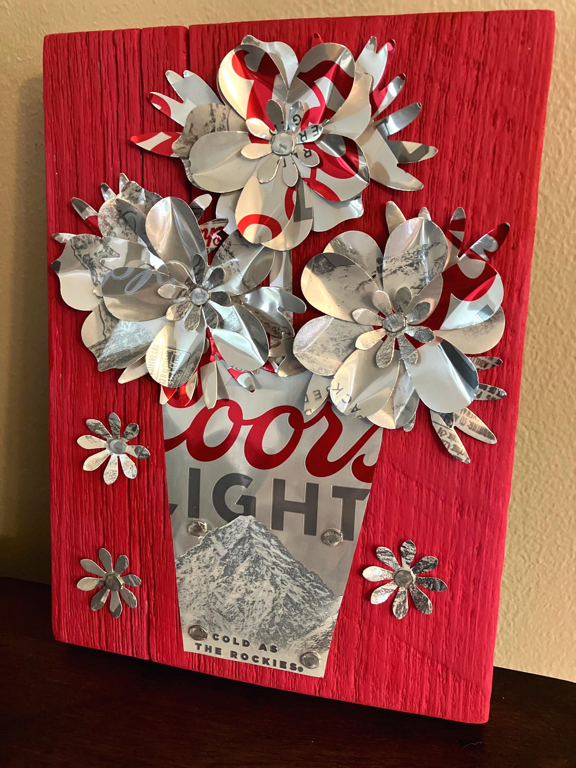Coors Light Beer Pot of Flowers - Aluminum Sign - Coors Beer Can ...