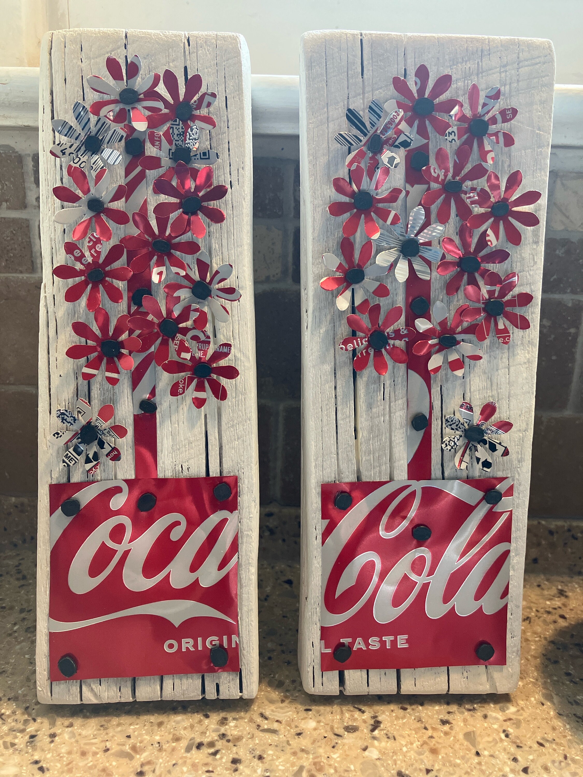 Coca-cola Trees in Pots Soda Can Art Metal and Wood Pair of Wall Signs ...