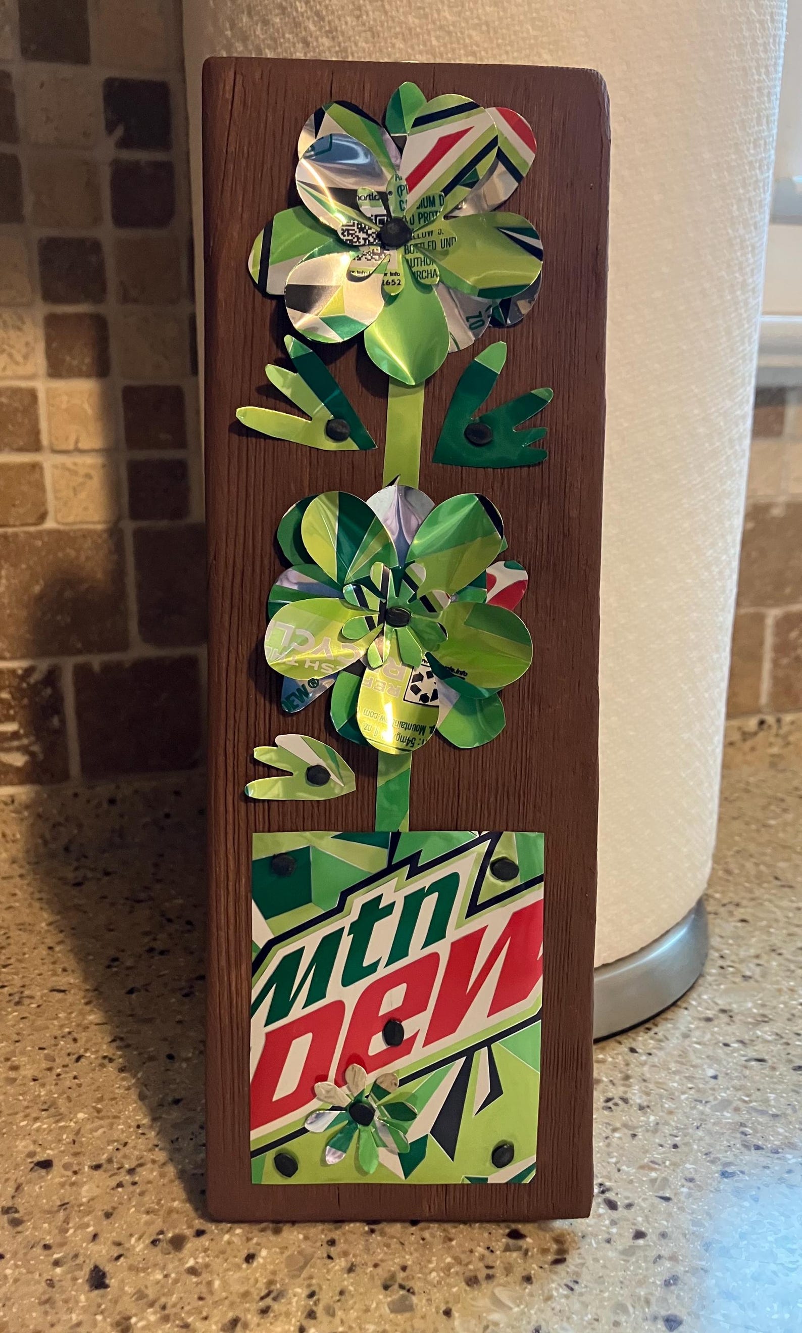 Mtn Dew Aluminum Can Art - Flower Pot Sign on Wood - Upcycled Pot of ...