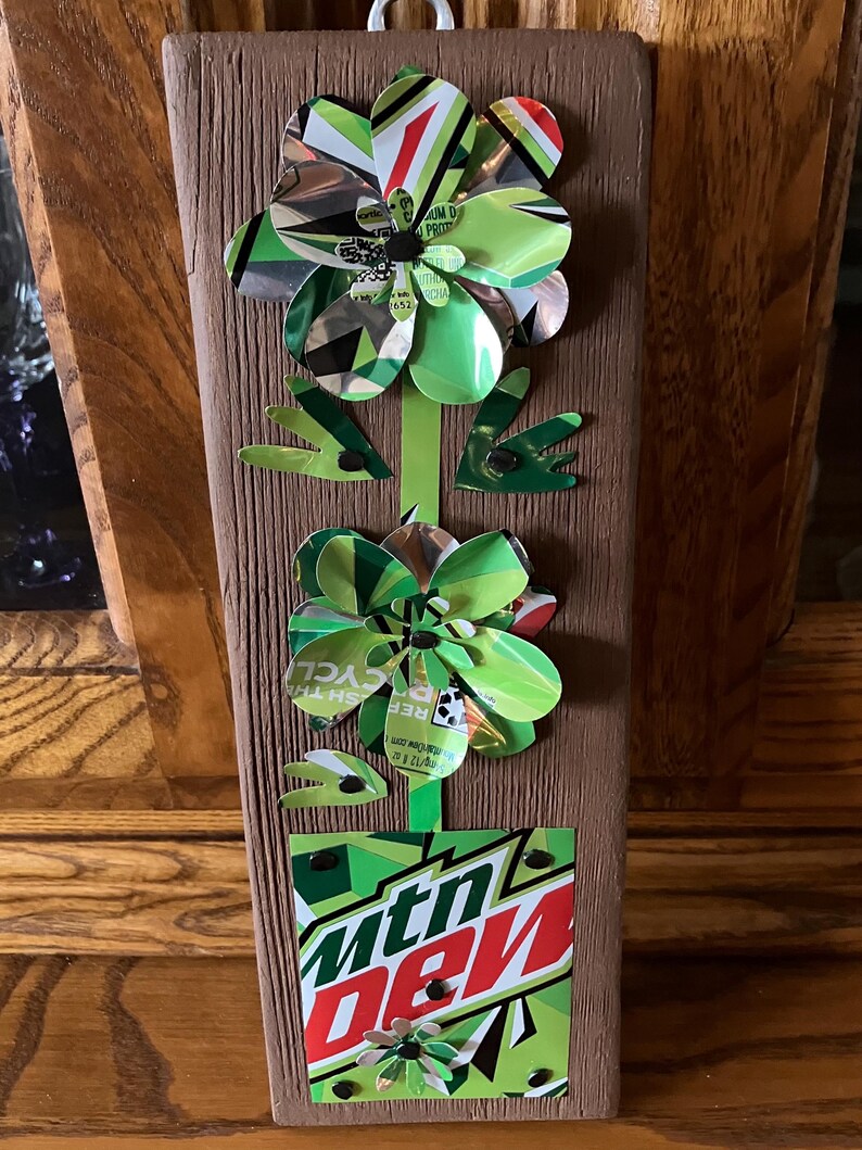 Mtn Dew Aluminum Can Art - Flower Pot Sign on Wood - Upcycled Pot of ...