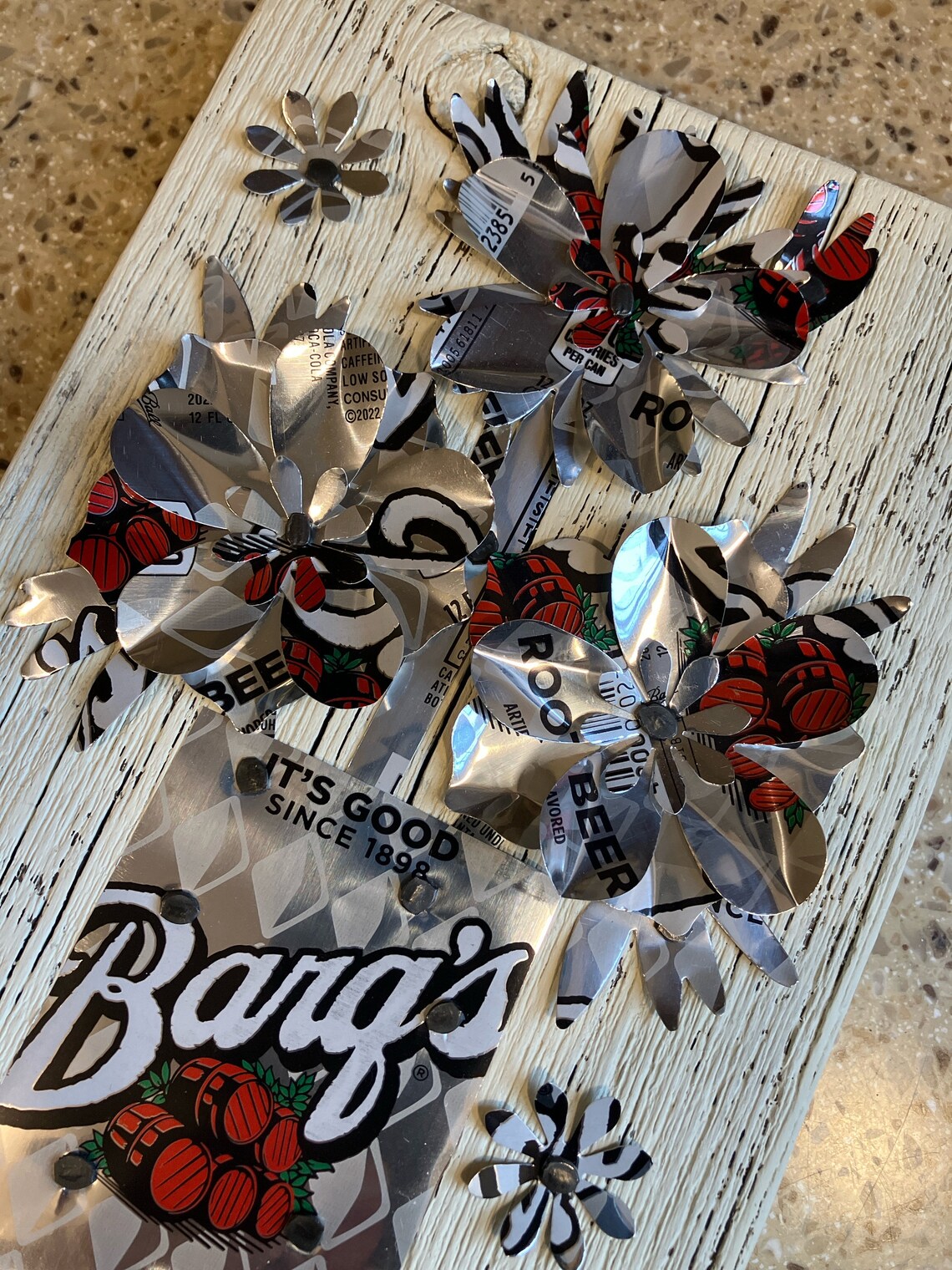 Barq's Root Beer - Pot of Flowers Sign! Handmade Soda Can Art - Etsy