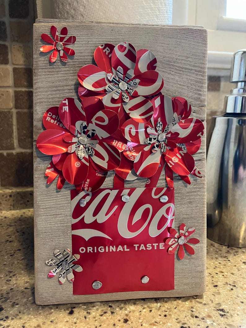 Coca-cola Soda Can Art - Pot of Flowers Sign - Etsy