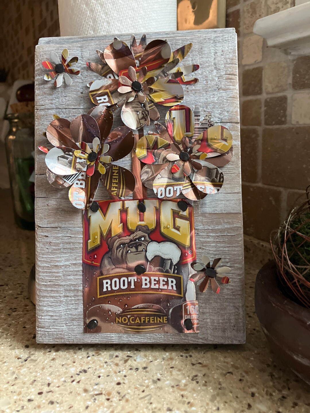 Mug Root Beer Soda Can Art: Upcycled Flower Sign - Etsy