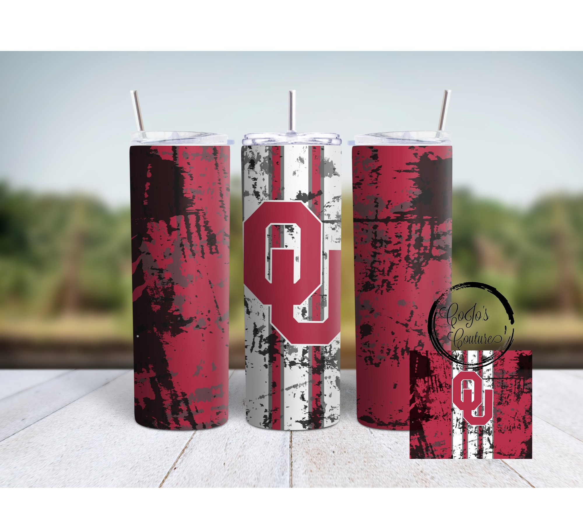 Grunge Collage Football, Boomer Sooner 20oz Skinny Tumbler, Sublimation ...