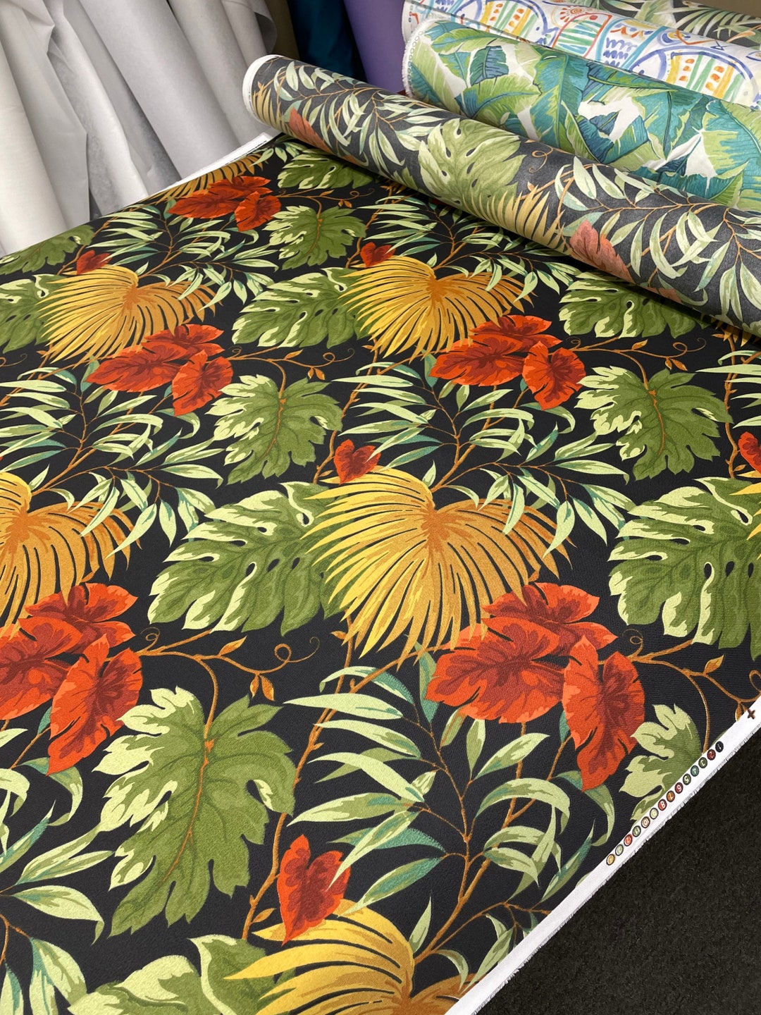 Outdoor Water Repellent Fabric by the Yard Tropique Raven Richloom - Etsy