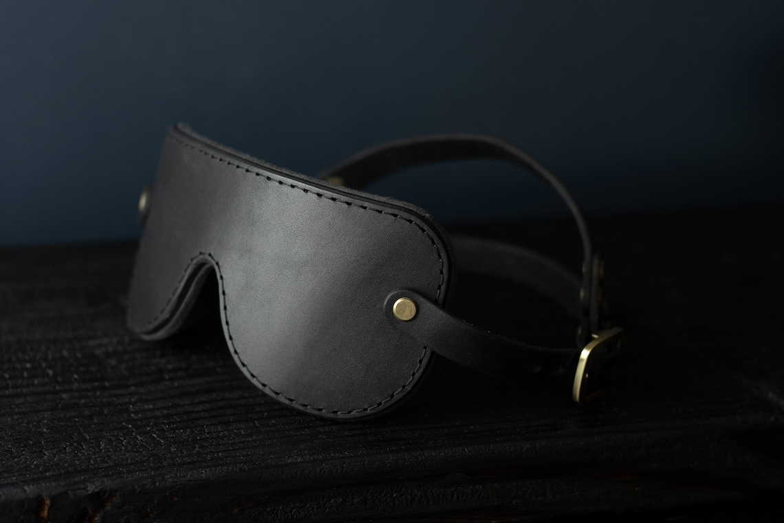 Luxury Leather Blindfold // Black With Bronze Hardware - Etsy