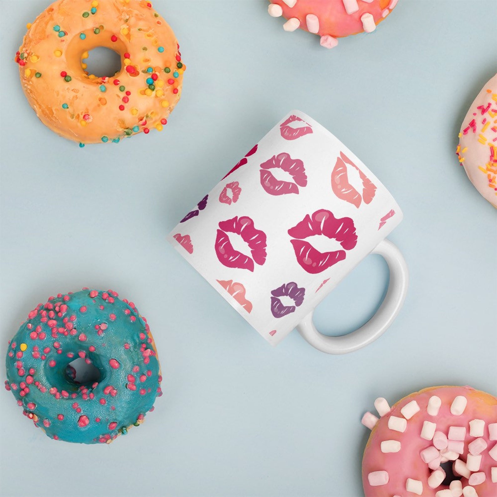Lipstick Kisses Print Coffee Mug Tea Cup Pink Purple Lipstick - Etsy