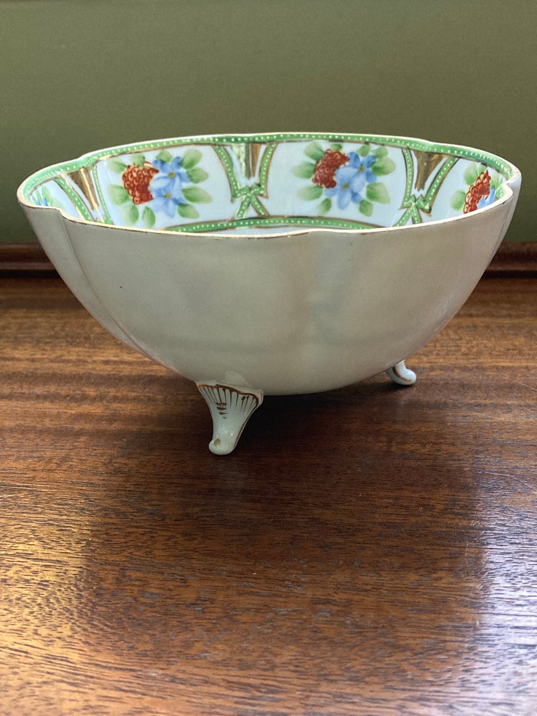 Hand Painted Nippon Three-footed Bowl - Etsy