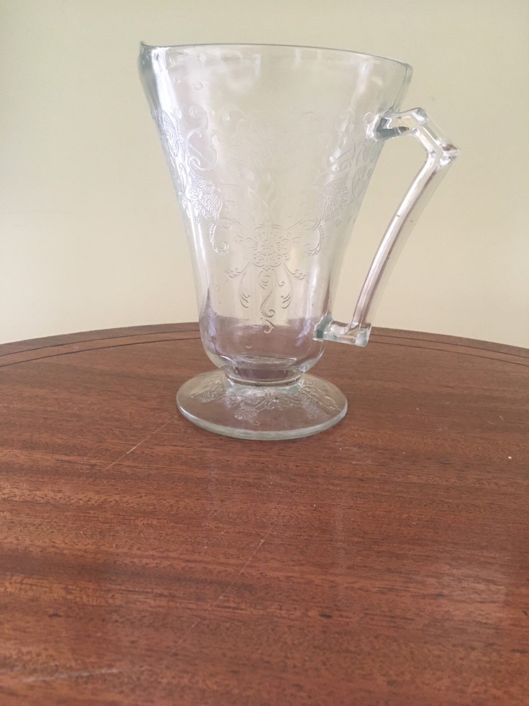 Vintage Clear Glass Water Pitcher With Etchings - Etsy