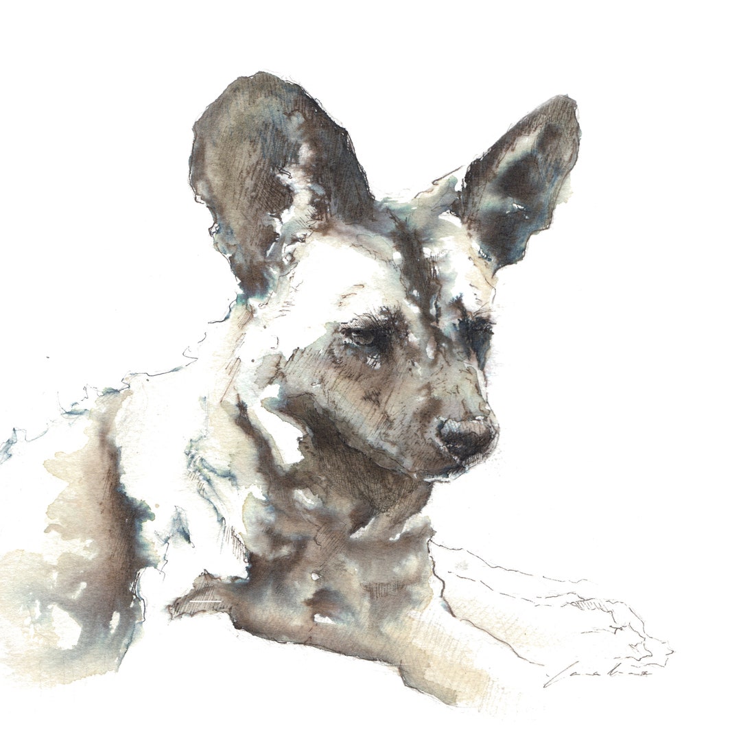 Endangered Species Wall Art - Wild Dog Painting, Original Home Decor ...
