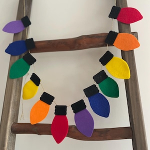 Rainbow Light Bulb Garland | Felt Christmas | Cozy, Reusable Home Decor ...