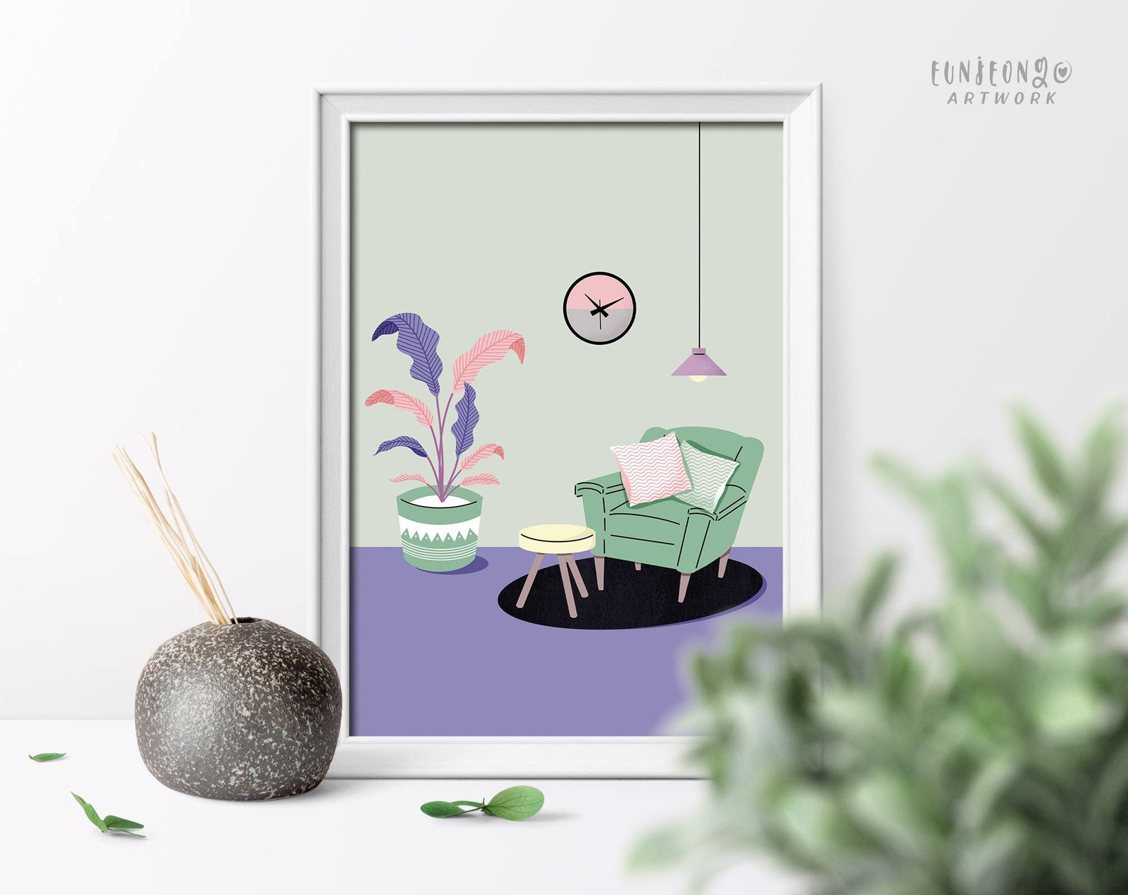 Cozy Home Illustration Poster, Boho Interior Design Digital Print, Cosy ...