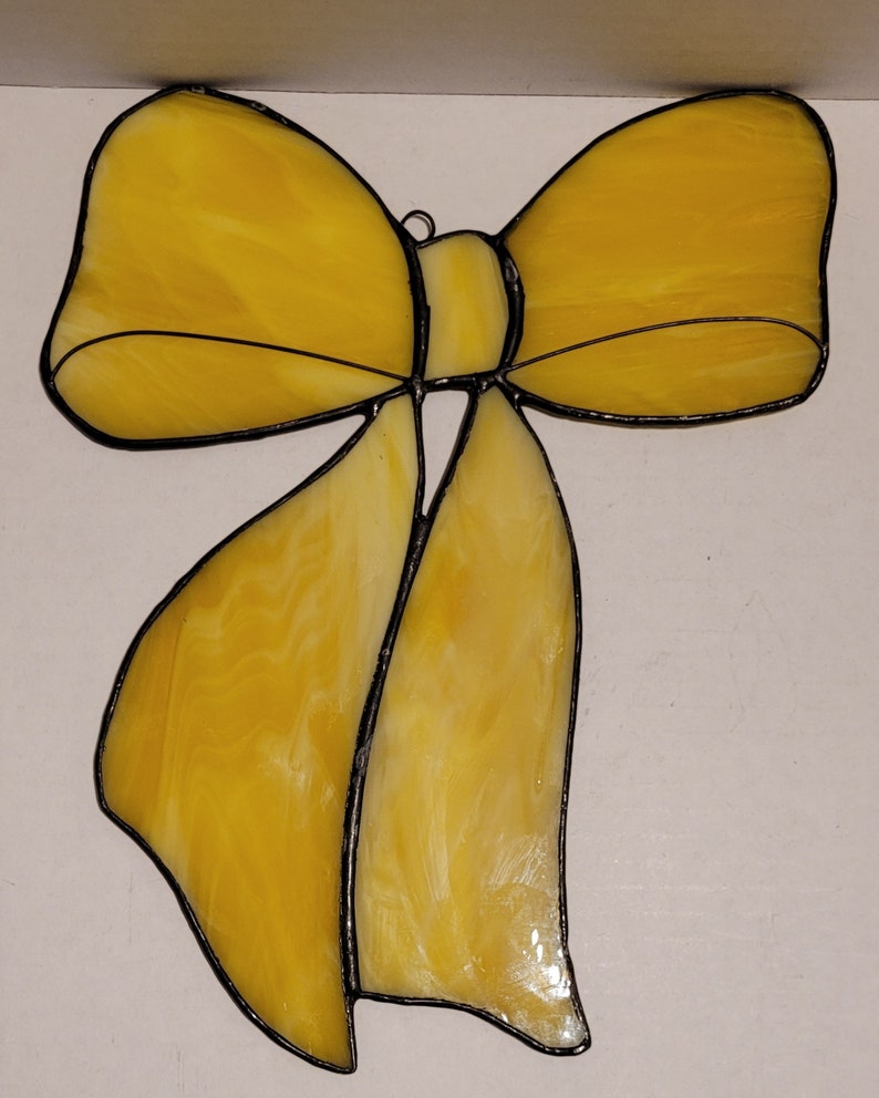 Stained Glass Art Suncatcher Yellow Bow Ribbon Sun Catcher - Etsy
