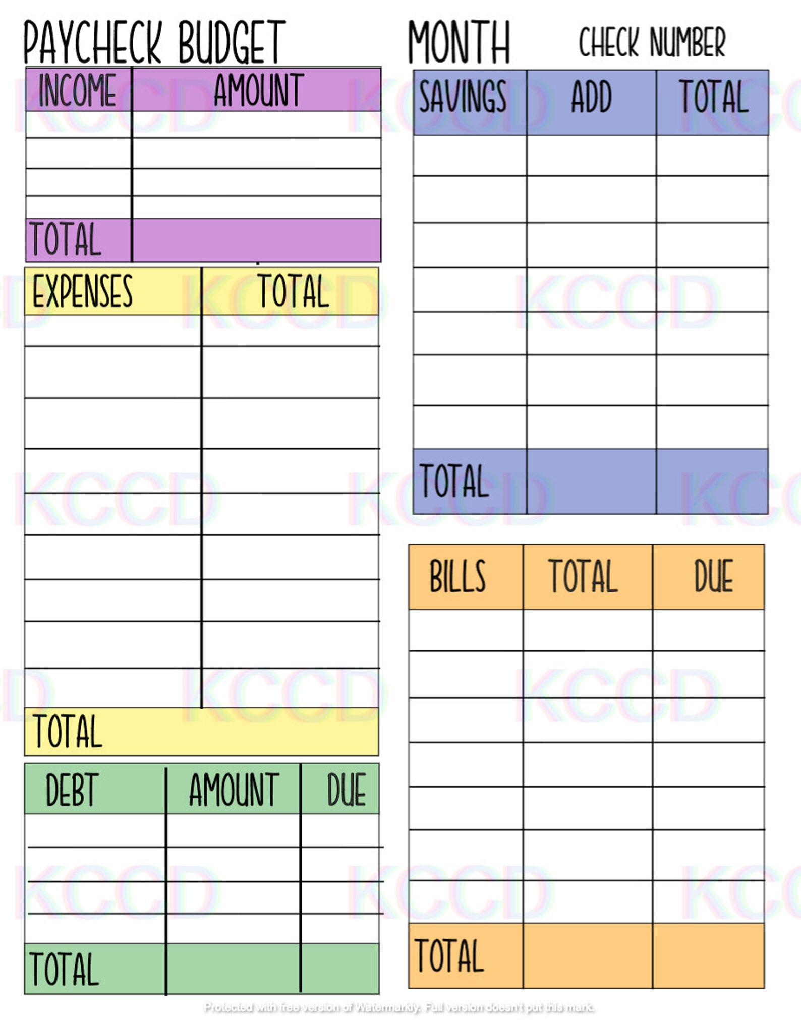 Paycheck Budget Sheet, Printable Digital PDF Template, PNG Template, US ...