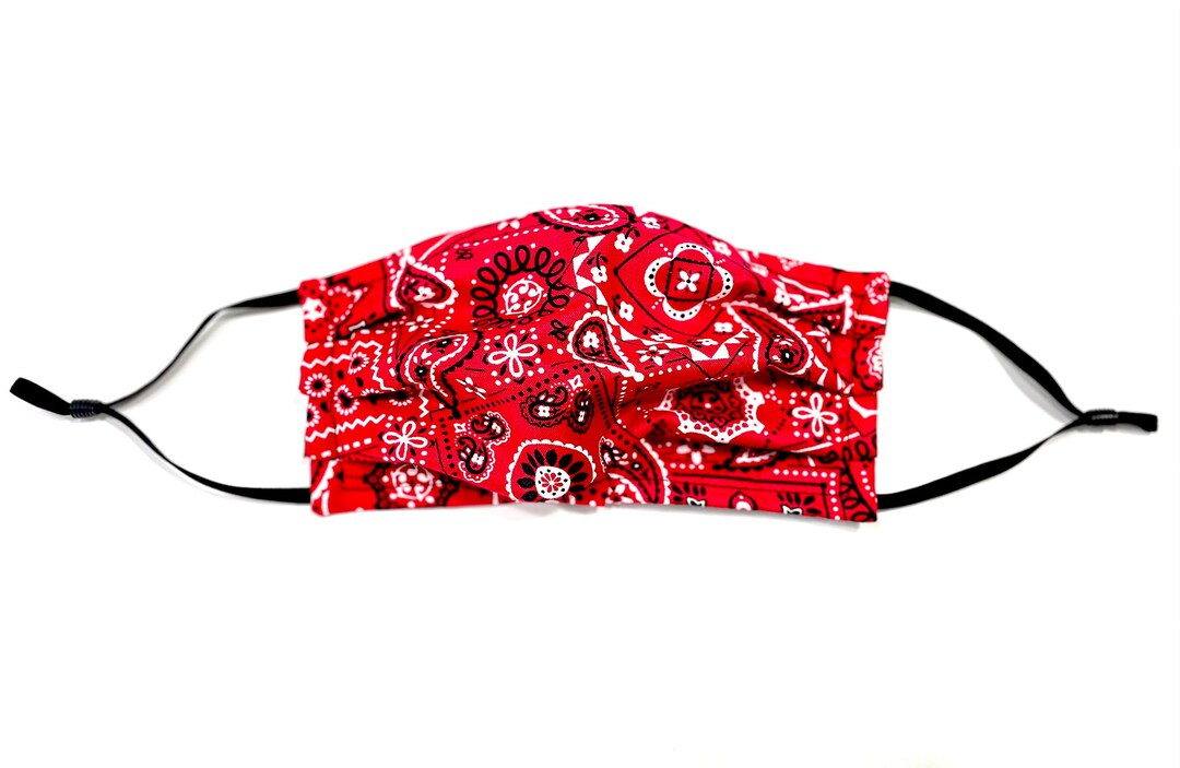 Red Bandana Mask, Black, Red & White, Triple Layered Face Mask With ...