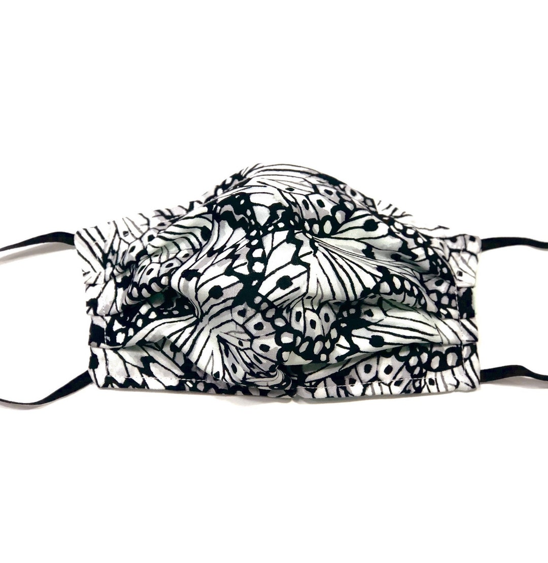 Butterfly Wings Face Mask Black and White Triple Layered Mask With Nose ...