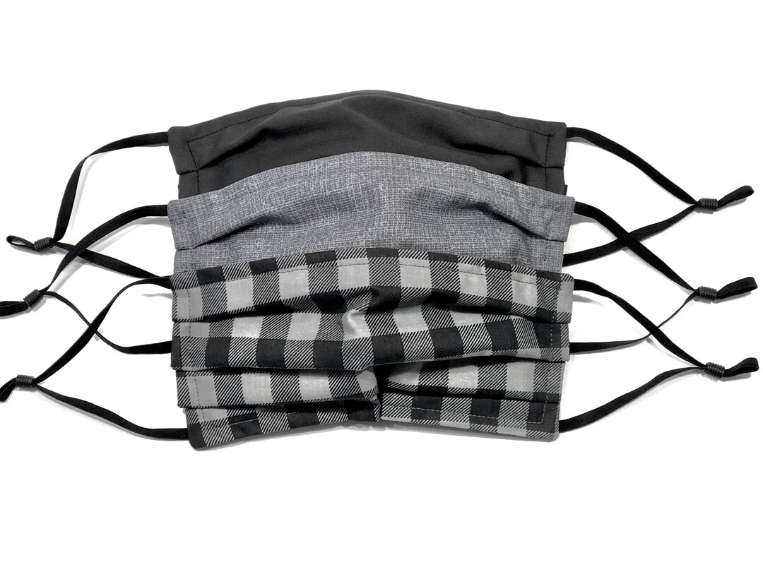 Gray Face Masks, 3 Pack, Plaid, Mask for Fall, Autumn, Triple Layered ...
