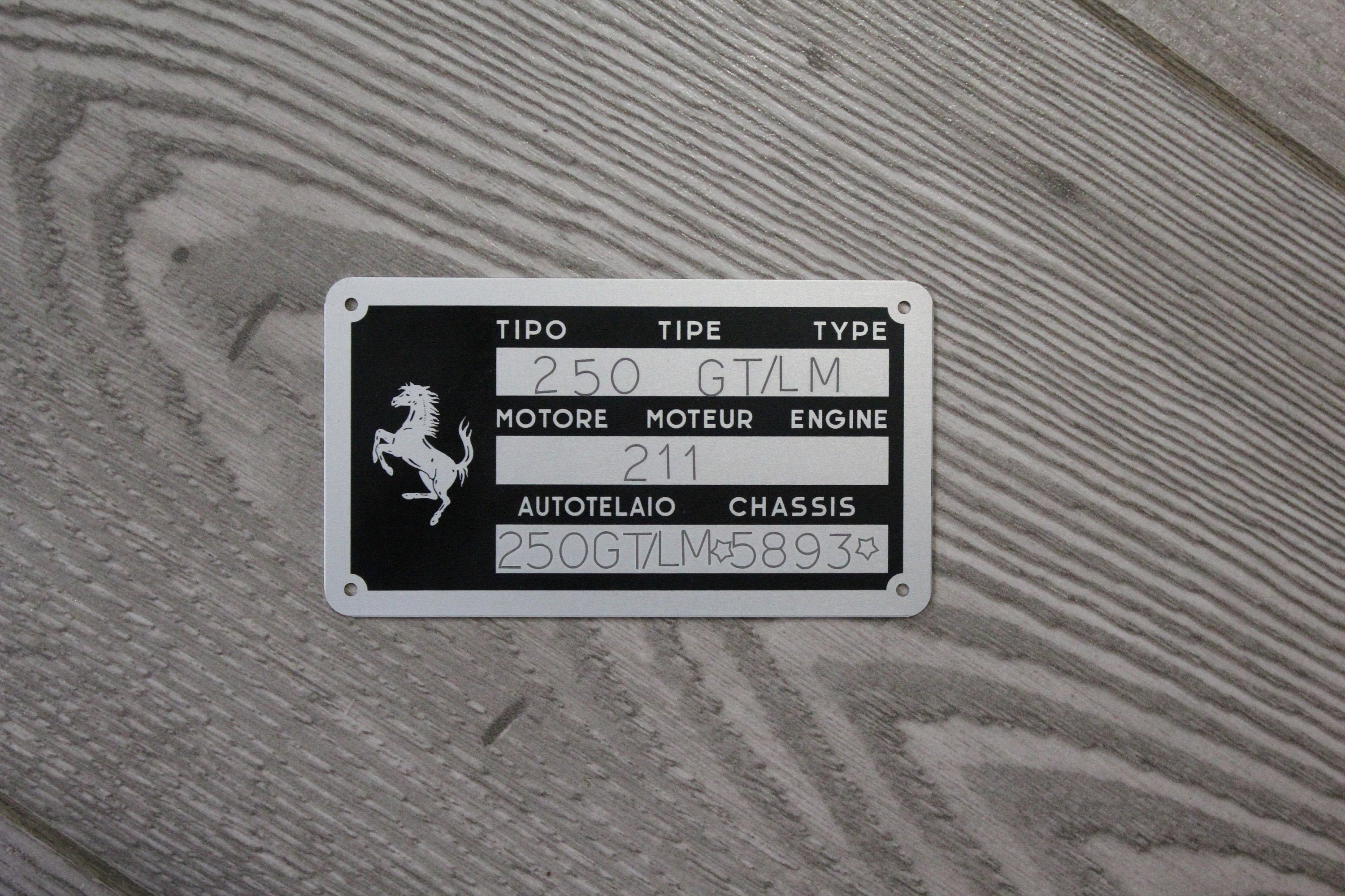 5893 Ferrari Serial Number Plate 1:1 /chassis Number/ 1964 Ferrari 250 ...