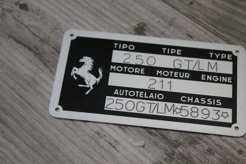 5893 Ferrari Serial Number Plate 1:1 /chassis Number/ 1964 Ferrari 250 ...