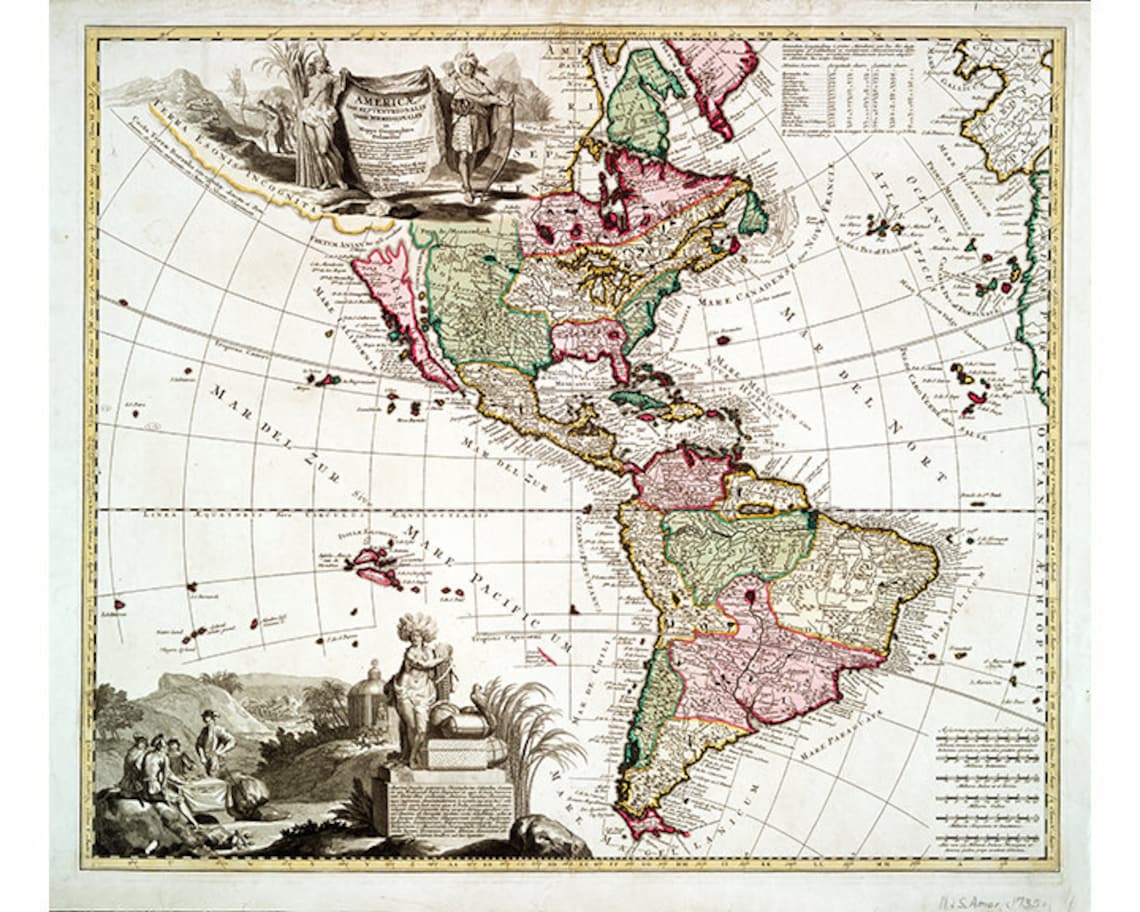 Map of North and South America From 1735 is a Perfect - Etsy