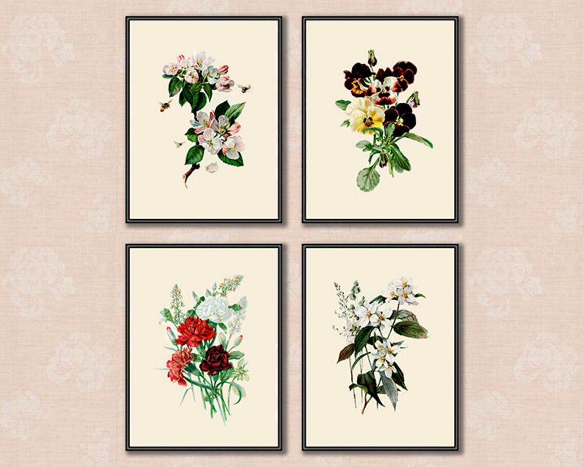 Botanical Print Small Flower Bouquets Antique Print Set - Etsy