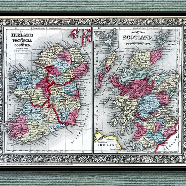 Map of Ireland and Scotland - Etsy
