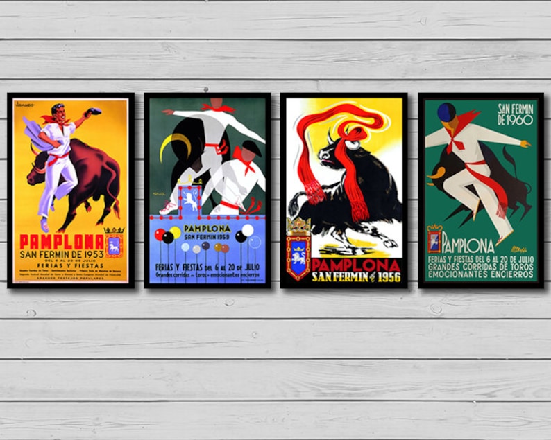 Pamplona Spain Running of the Bulls Poster Set - Etsy