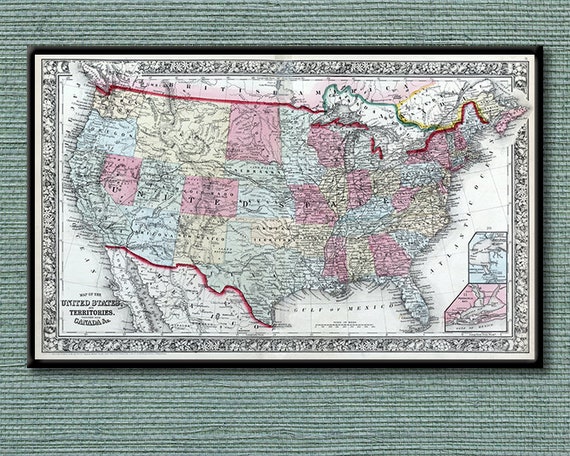 Map of the United States of America From 1863 is a Perfect - Etsy