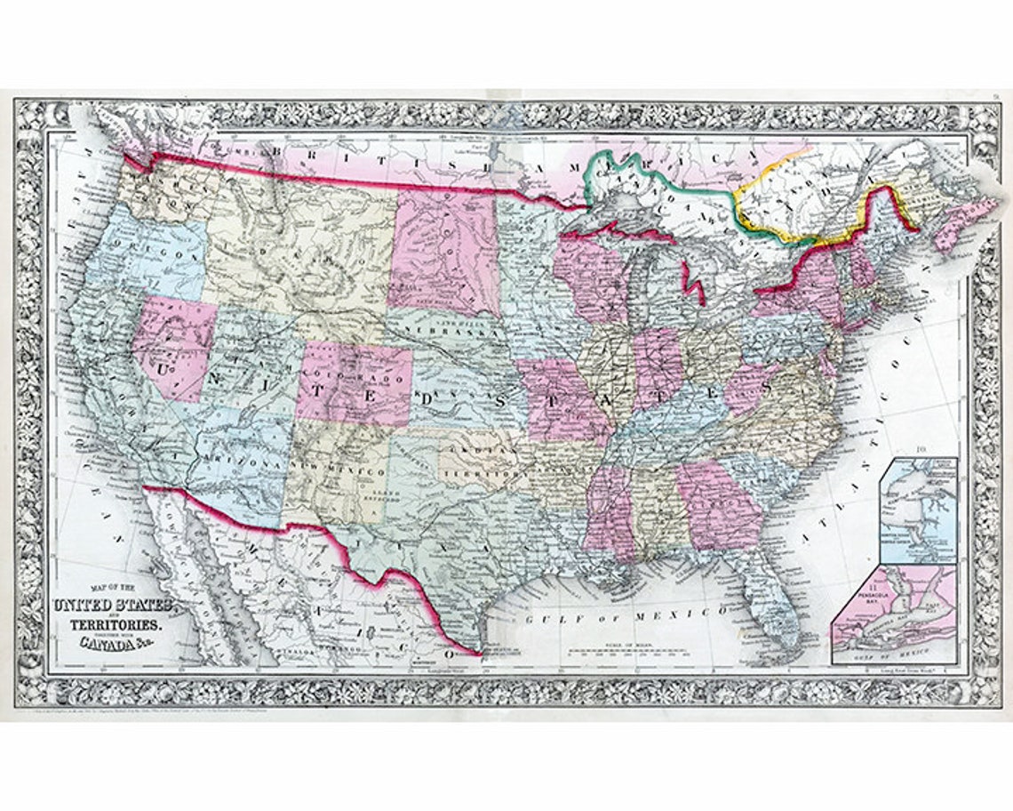 Map of the United States of America From 1863 is a Perfect - Etsy